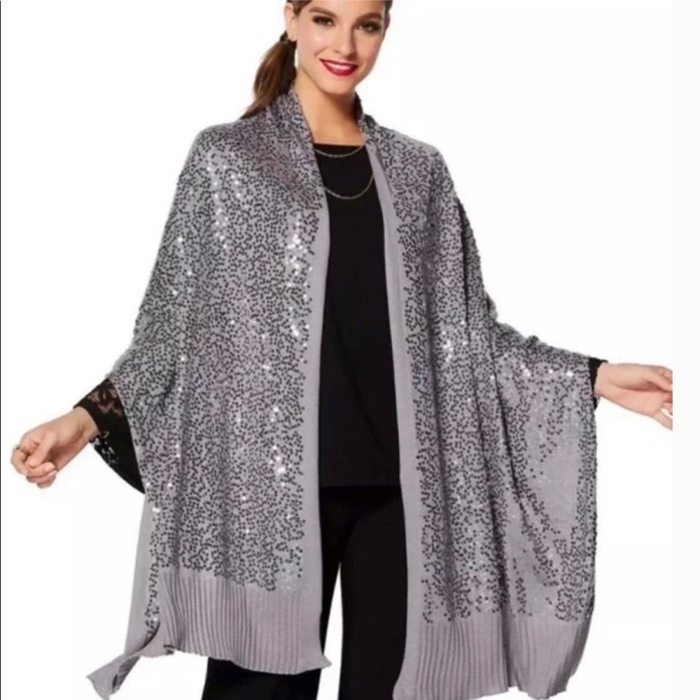 Grey Sequenced Scarf By Iman. - Gem